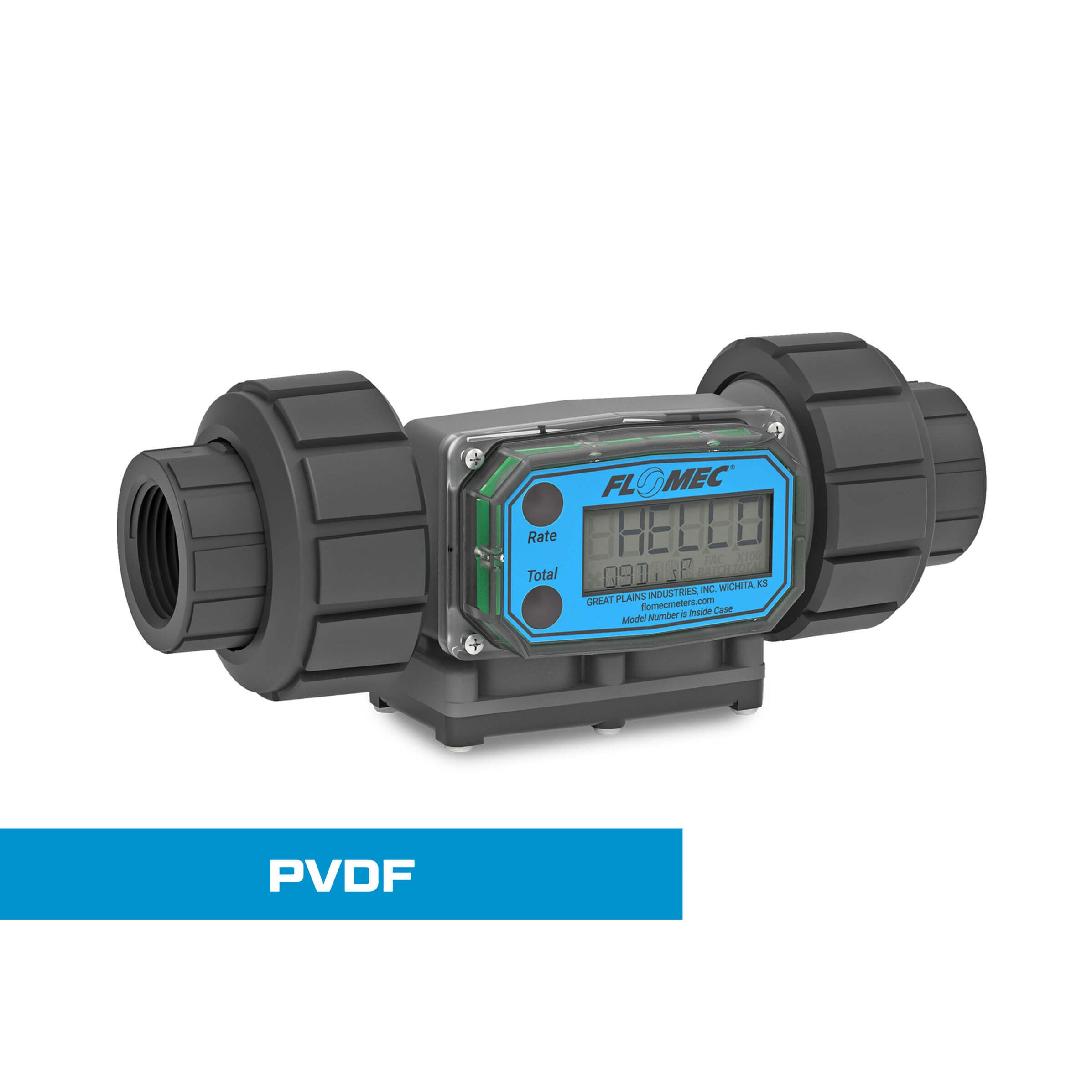 Turbine Flow Meter, Battery Powered Display, PVDF Body for Harsh Chemi ...