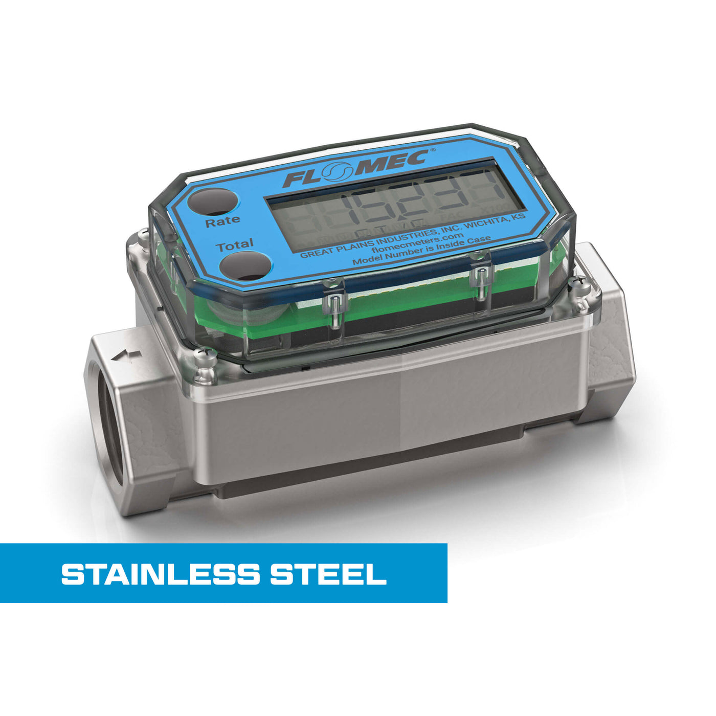 Turbine Flow Meter, Battery Powered Display, Stainless Steel Body for ...