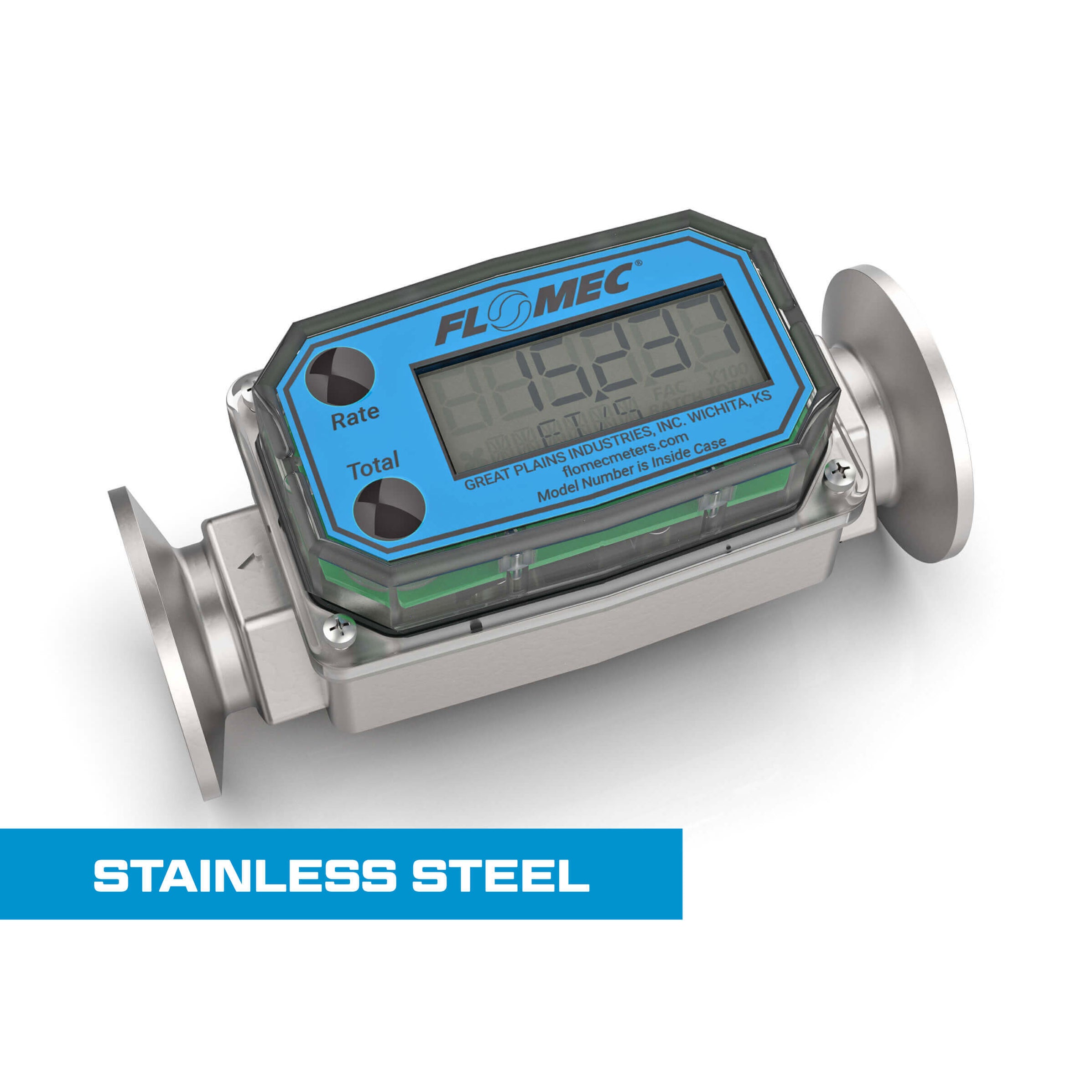 Turbine Flow Meter, Battery Powered Display, Stainless Steel Body for ...