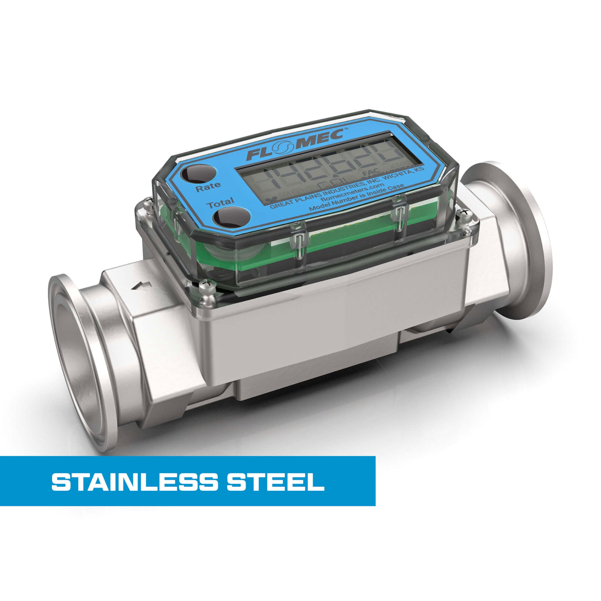 Turbine Flow Meter, Battery Powered Display, Stainless Steel Body for ...