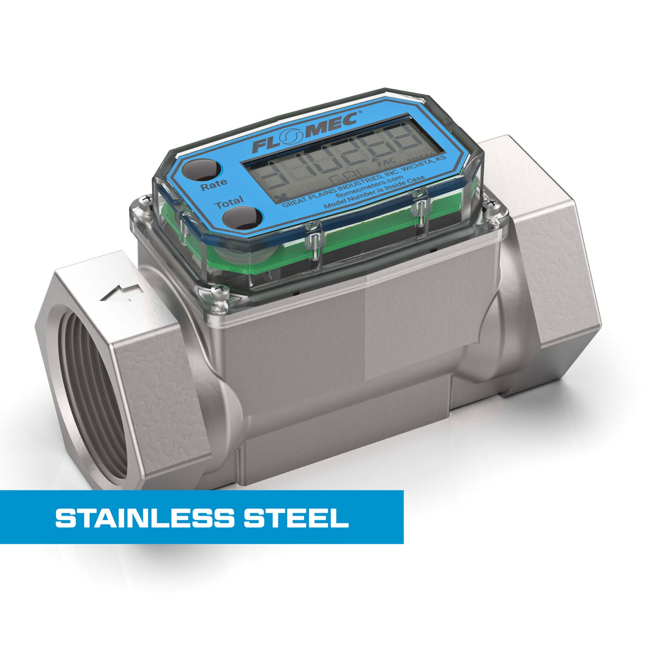 Turbine Flow Meter, Battery Powered Display, Stainless Steel Body for ...