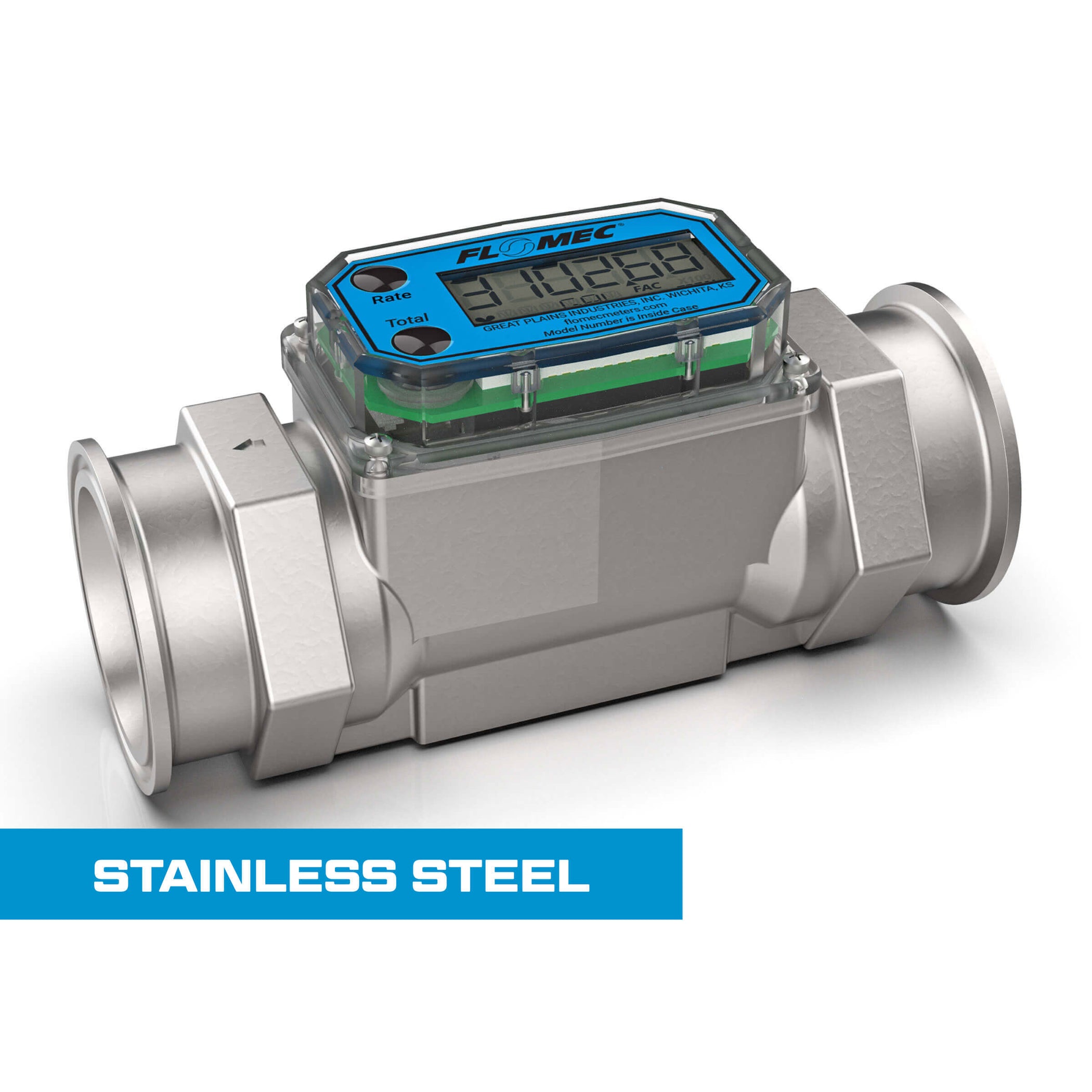 Turbine Flow Meter, Battery Powered Display, Stainless Steel Body for ...