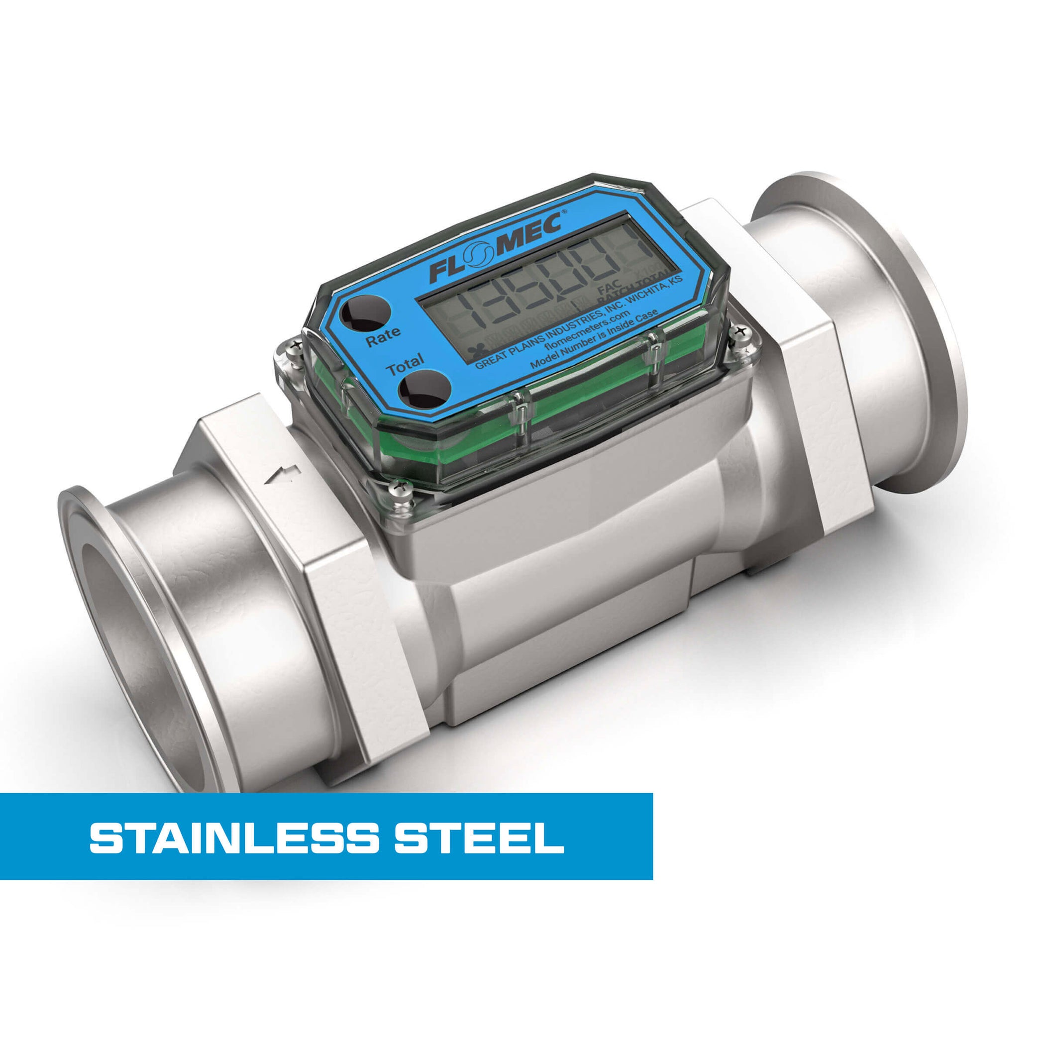 Turbine Flow Meter, Battery Powered Display, Stainless Steel Body for ...