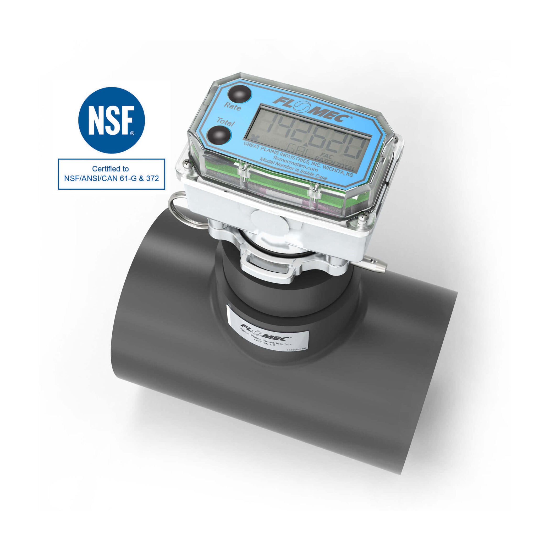 Ultrasonic Flow Meter, Battery Powered Display, Schedule 80 PVC Tee fo ...